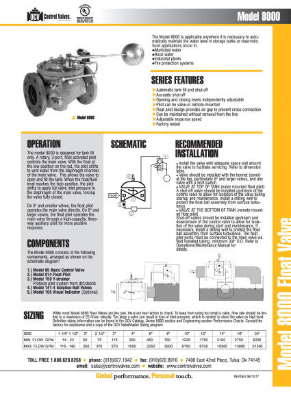 OCV ON/OFF Float Control Valve Flange End Class300 Model. G01A8000F15100 4 Inch.