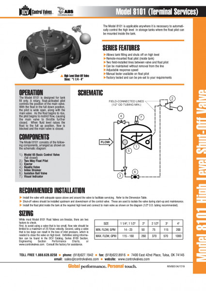 OCV Modulating Float Control Valve Flange End Class150 Model. G01A8101F15065 2-1/2 Inch.