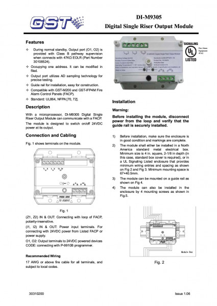 GST Digital Single Riser Output Model. DI-M9305
