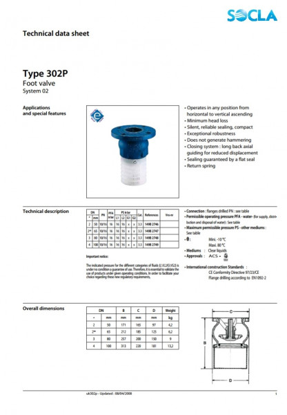 SOCLA Cast Iron Foot Valve PN16 Model. G13302P 3 Inch.