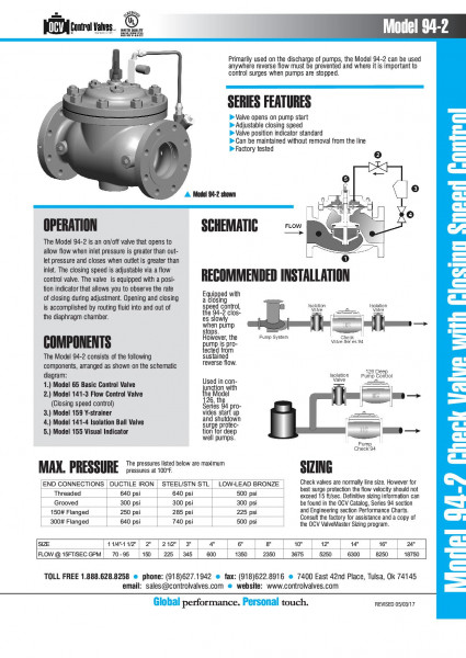 OCV Modulating Check Valve Flange Ends Class 150 250 Psi. Model. G01A94 ...