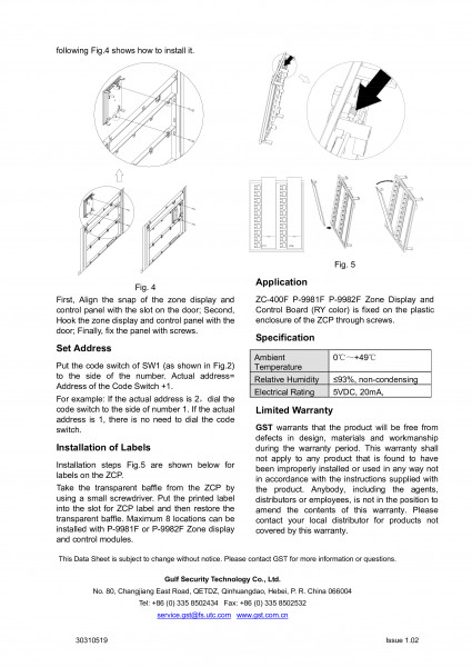 GST Zone Display Panel with 40 fixed color Model. P9981F