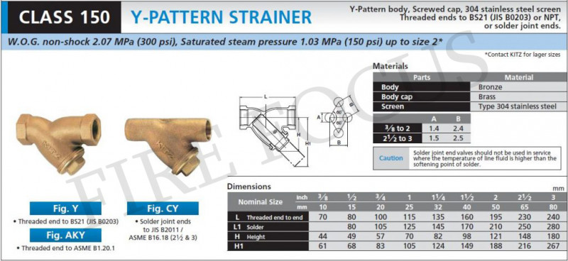 KITZ Bronze Y-Strainer W.O.G. 150 Psi. Thread End BS21 Size 3/4 Inch ...