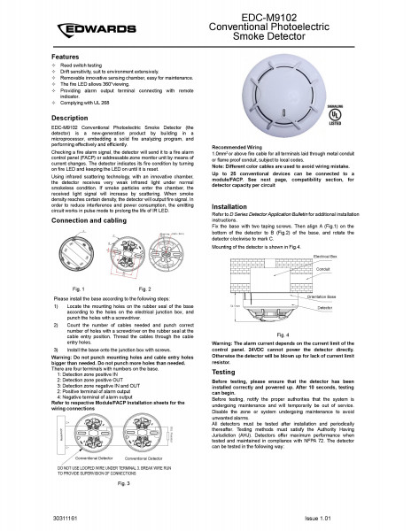Conventional Photoelectric Smoke Detector รุ่น EDC-M9102 ยี่ห้อ Edwards ...
