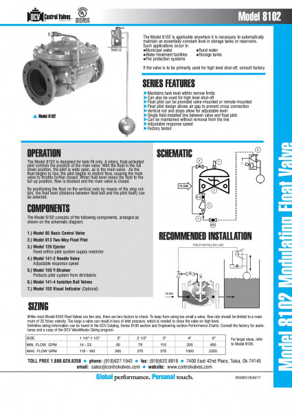 OCV Modulating Check Valve Screwed Ends Class 300 640 Psi. Model. G01A94-2S040 1-1/2 Inch.