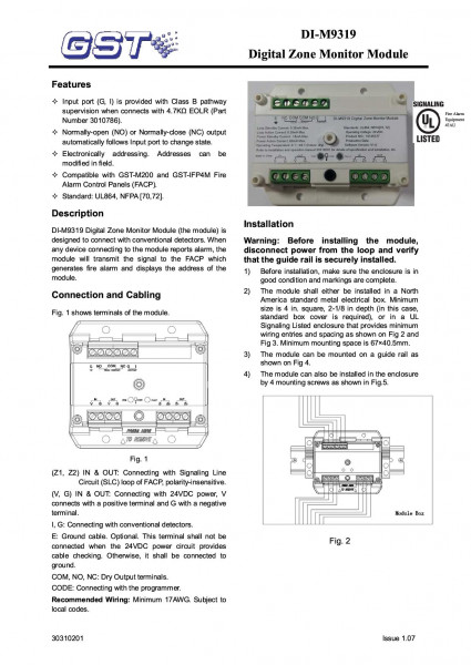 GST Digital Zone Monitor Module Model. DI-9319