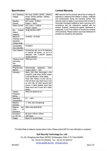 GST Digital Zone Monitor Module Model. DI-9319