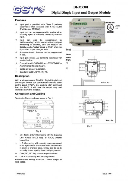 GST Digital Single Input and Output Module Model. DI-M9301