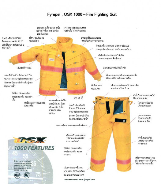 ชุดดับเพลิงแบบเสื้อ/กางเกง รุ่น OSX-Attack ยี่ห้อ Fyrepel (Lakeland) มาตรฐาน NFPA