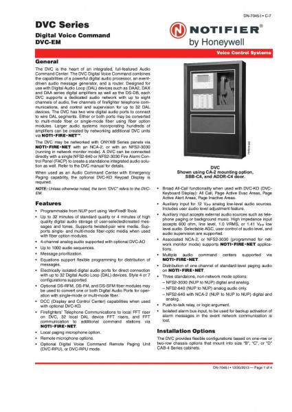 NOTIFIER Digital Voice Command Analog Output Model. DVC-AO