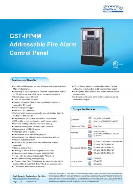 GST Fire Alarm Control Panel 6 loop/1452 points Model. GST-IFP4M