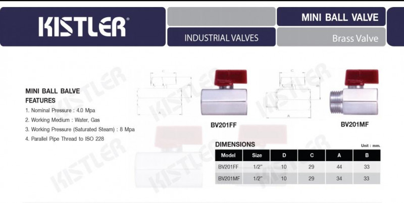 KISTLER Mini Brass Ball Valve 200 Psi. Water,Gas Thread end BS21