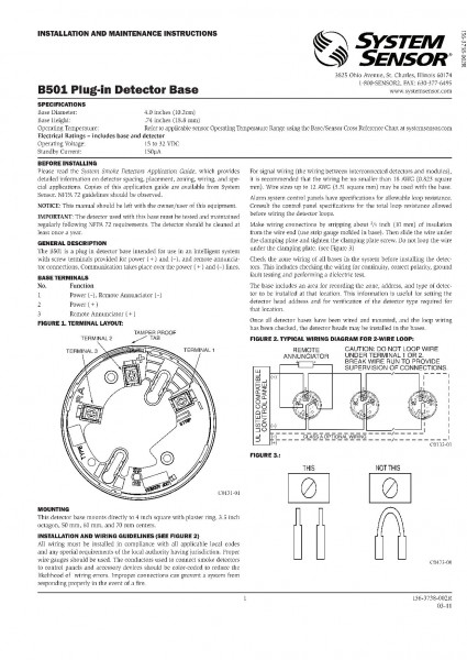 NOTIFIER Base for Intelligent Addressable Detector Model. B501
