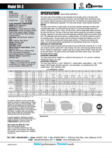 OCV Modulating Check Valve Flange Ends Class 300 Model. G01A94-3F15100 ...