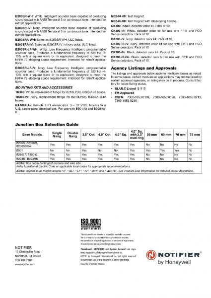 NOTIFIER Intelligent Base Detector with Sounder Base Model. B200S